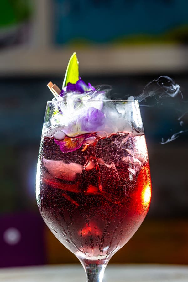 Red Cocktail with Sparkling Wine Aperol Whiskey Juice Bar Stock Photo ...