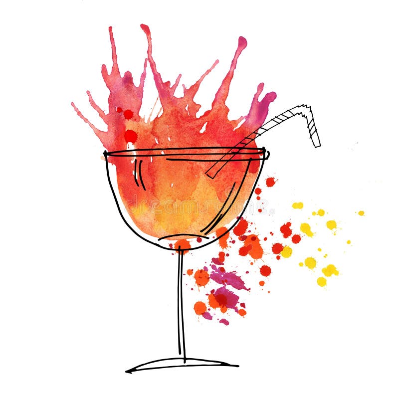 Red Cocktail Splash Watercolor Illustration. Stock Illustration ...