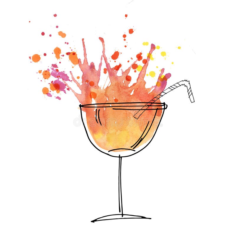 Red Cocktail Splash Watercolor Illustration. Stock Illustration ...