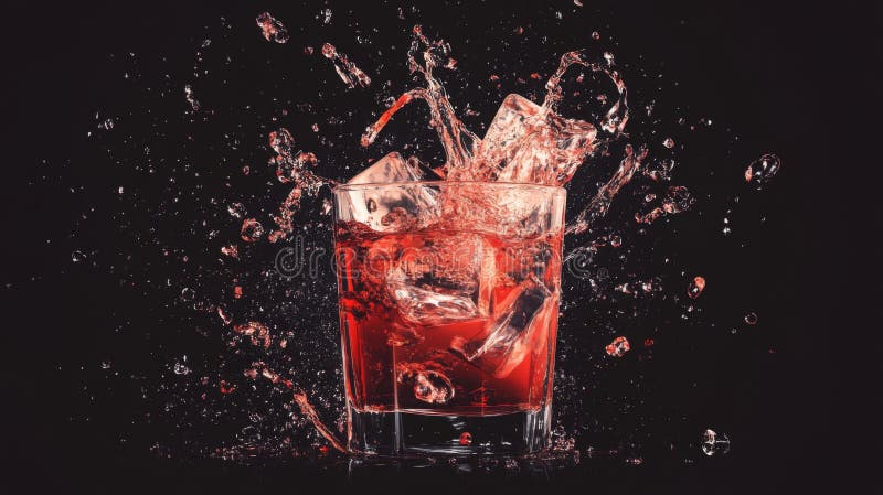 Red Cocktail Splashing in Glass on Dark Background Stock Illustration ...