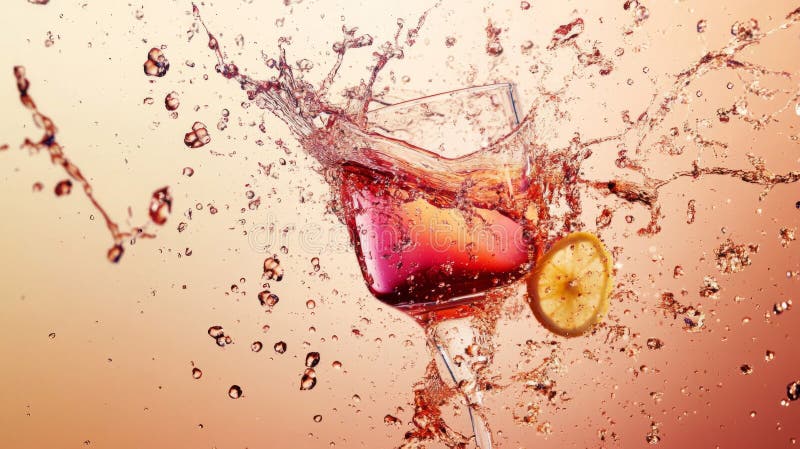 Red Cocktail Splashing with Lemon Stock Illustration - Illustration of ...