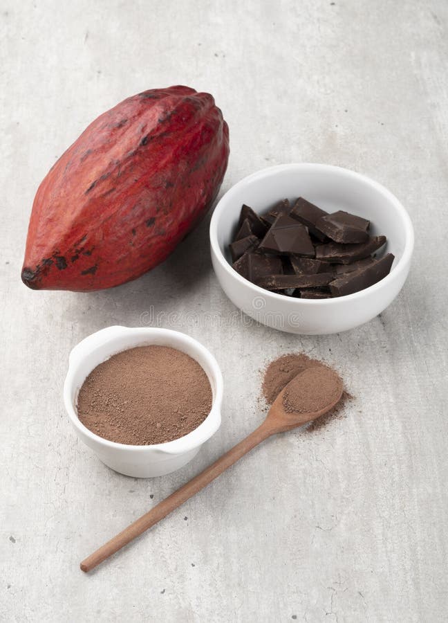 Red Cocoa, Cocoa Powder and Dark Chocolate Stock Image - Image of beans ...