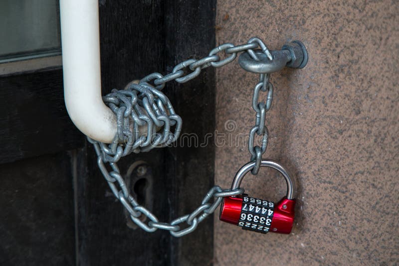 Code Lock Hanging on the Chain Stock Image - Image of closed, door ...