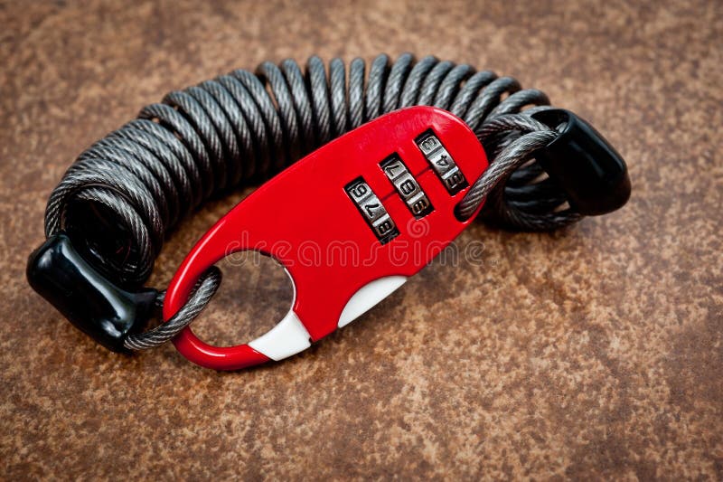 Red Coded Lock with a Cable To Protect Your Bike from Theft Stock Image ...