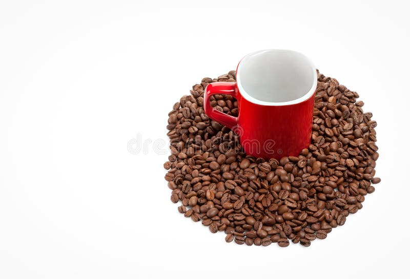 Red Coffe Cup into Coffee Beans Stock Photo - Image of drink, heap ...