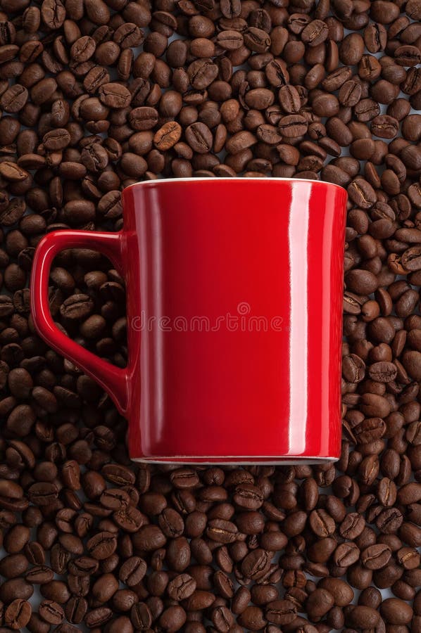 Red Coffe Cup into Coffee Beans Stock Photo - Image of ingredient ...