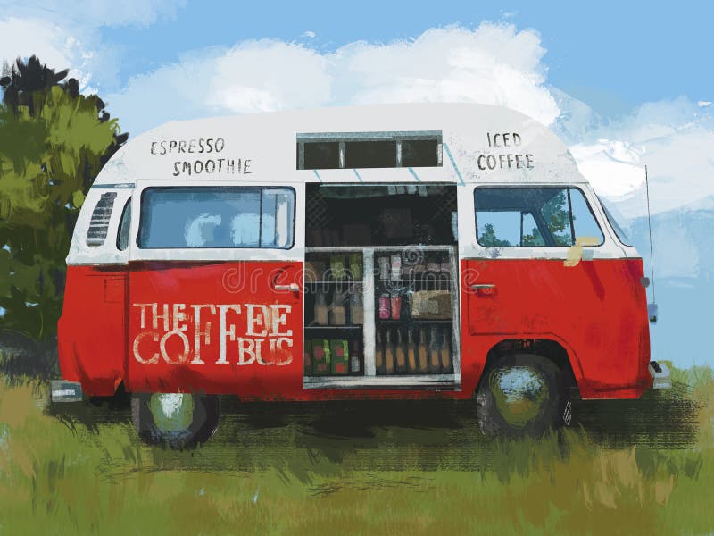 Red coffee bus stock illustration. Illustration of fastfood - 201992230