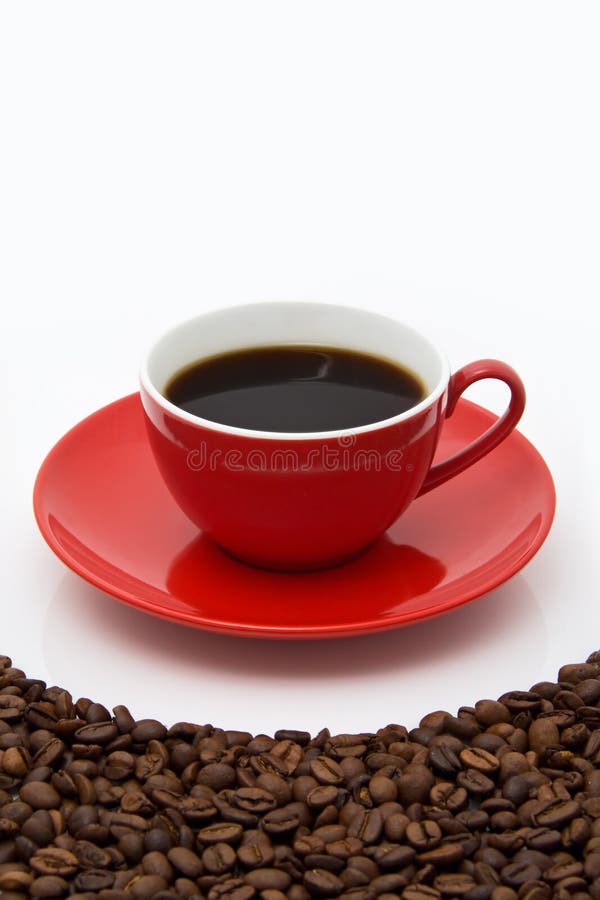 Red coffee cup and beans. stock image. Image of heap - 14533717