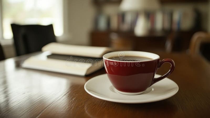 Red Coffee Cup Books Wooden Table Cozy Morning Stock Illustration ...