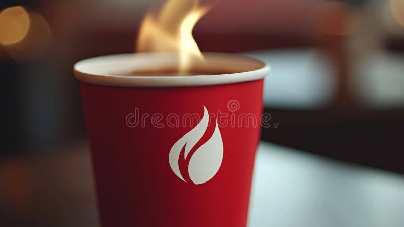 A Red Coffee Cup with a Flame Design on it. Stock Photo - Image of ...