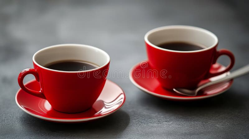Red Coffee Cups on Gray Table Against Dark Background Create an ...