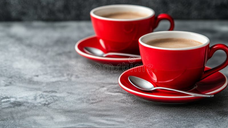 Red Coffee Cups on Gray Table Against Dark Background Create an ...