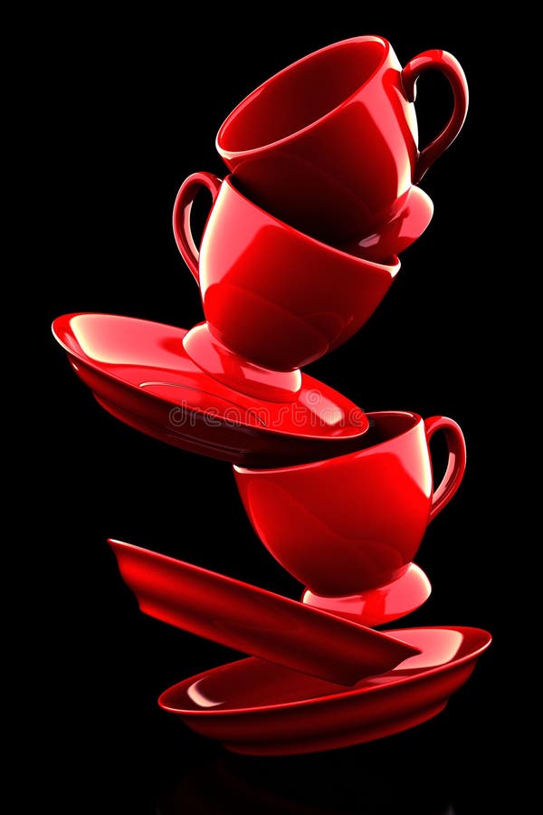 Red Coffee Cups with Saucers Stock Illustration - Illustration of drink ...