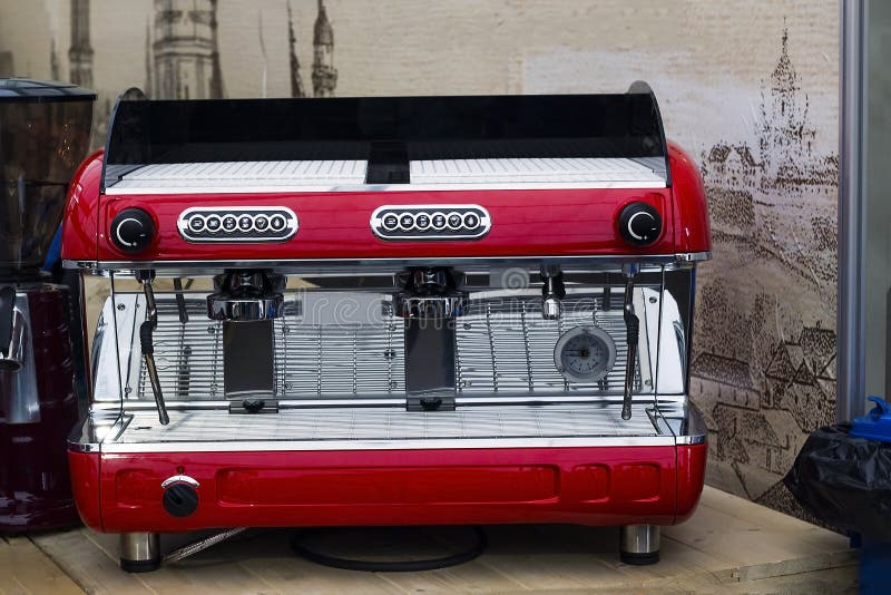 Red coffee machine stock photo. Image of kitchen, arabica - 116940584