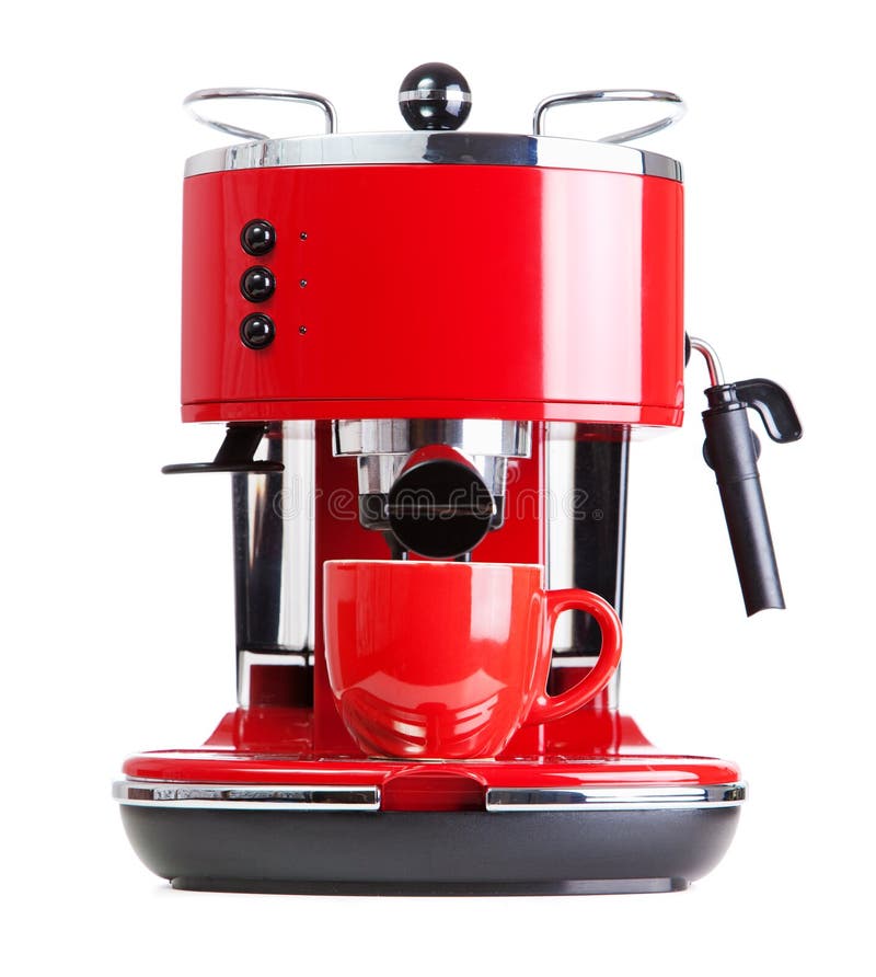 Red coffee machine stock image. Image of steam, shop - 57240325