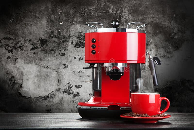 Red coffee machine stock photo. Image of prepare, concrete - 57240530