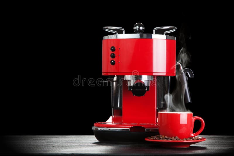 Red coffee machine stock photo. Image of maker, closeup - 57286364