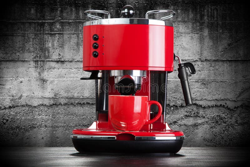 Red coffee machine stock photo. Image of steel, cappuccino - 57286420