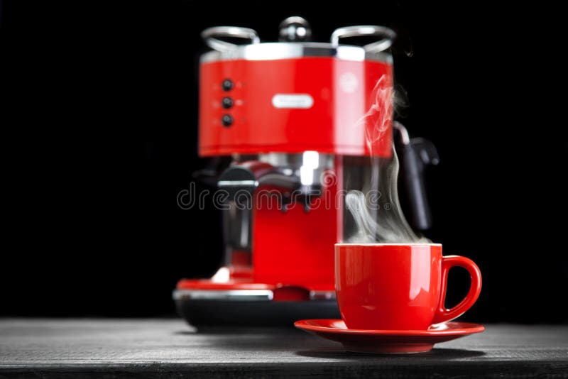 Red coffee machine stock image. Image of metallic, prepare - 58072547