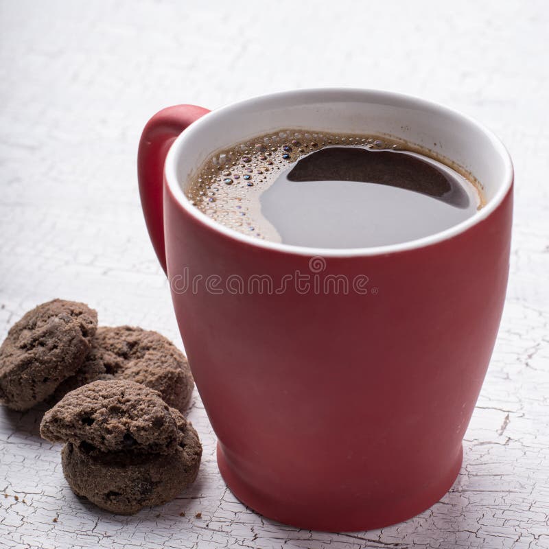 Red coffee mug and cookies stock image. Image of brown - 31489897