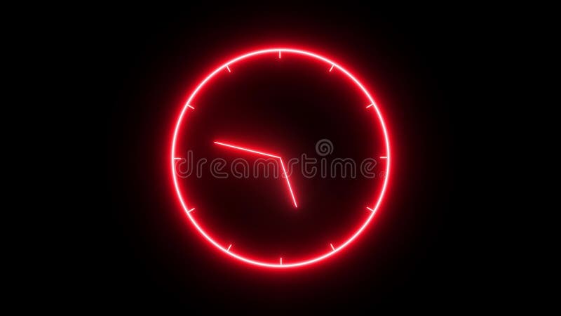 Red Color Clock Animation with Neon Light. Neon Light Clock Animation ...