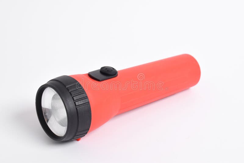Battery-powered Red Flashlight Stock Image - Image of isolated, beam ...