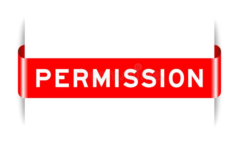 Red Inserted Label Banner with Word Permission on White Background ...