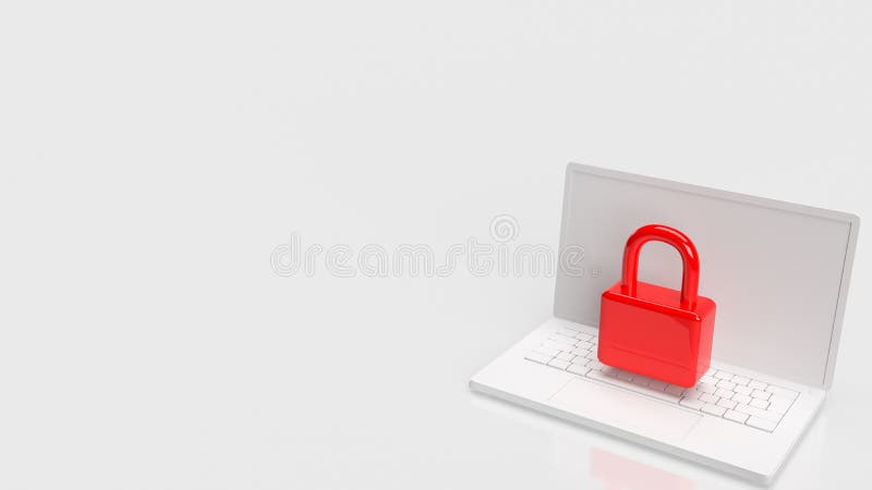 Red Color Lock on White Notebook 3d Rendering Stock Illustration ...