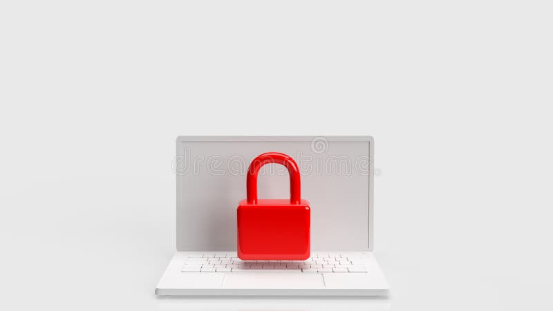 Red Color Lock on White Notebook 3d Rendering Stock Illustration ...