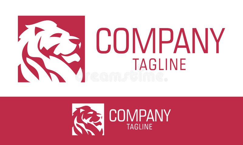 Red Color Negative Space Lion Face Logo Design Stock Vector ...