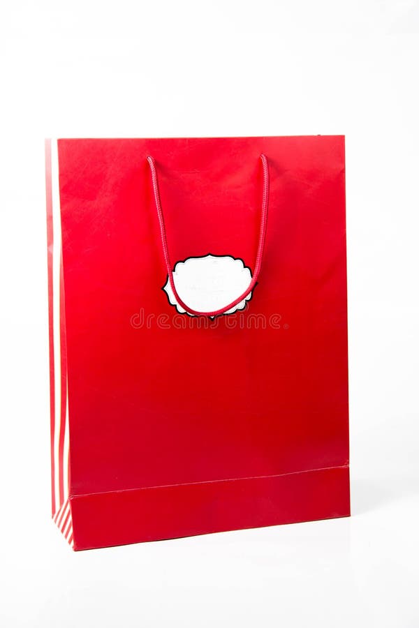 Red Color Paper Bags Isolated on White. Stock Image - Image of empty ...