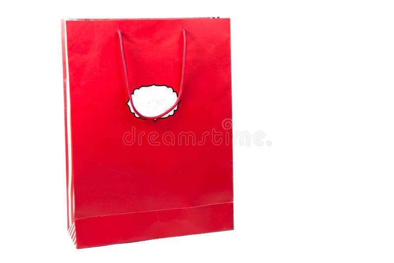 Red Color Paper Bags Isolated on White. Stock Photo - Image of design ...