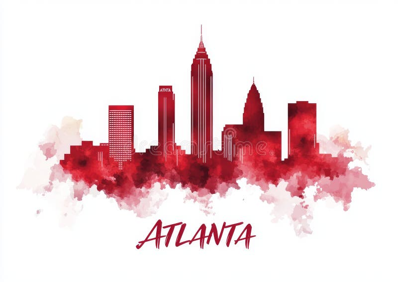 A Red Color Silhouette of an Atlanta Skyline. Generative AI. Stock ...