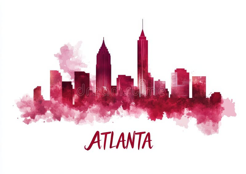 A Red Color Silhouette of an Atlanta Skyline. Generative AI. Stock ...
