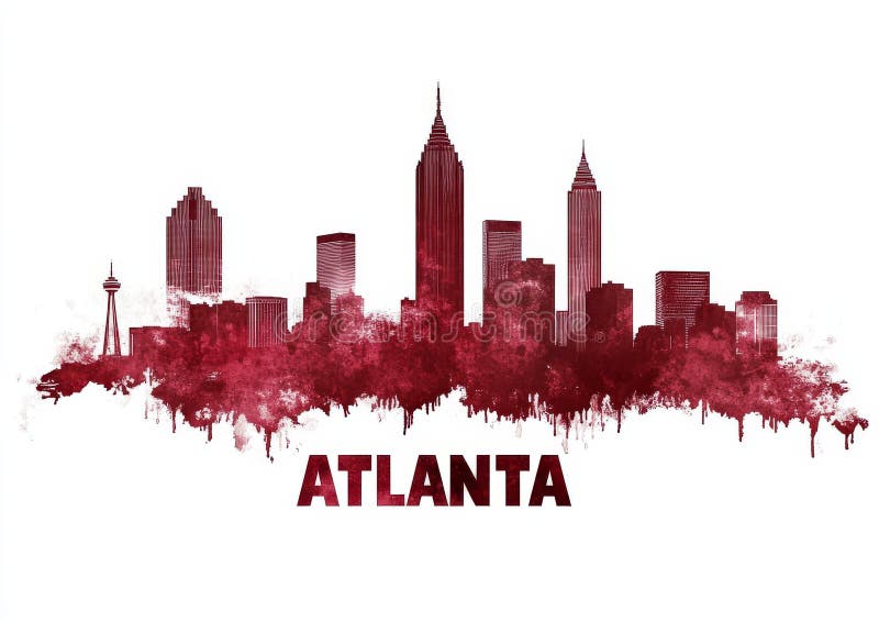 A Red Color Silhouette of an Atlanta Skyline. Generative AI. Stock ...