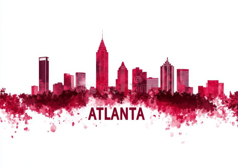 A Red Color Silhouette of an Atlanta Skyline. Generative AI. Stock ...