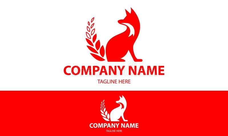 Red Color Simple Fox with Nature Leaf Tail Logo Design Stock Vector ...