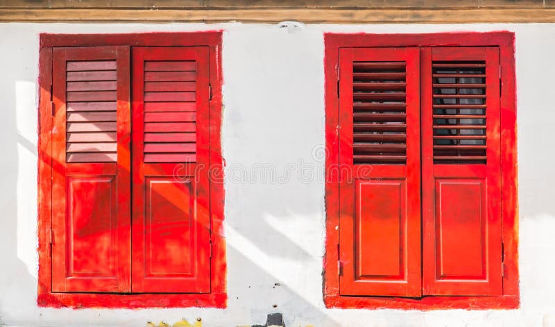 Red Color Southeast Asia Type Traditional Wood Window Editorial ...