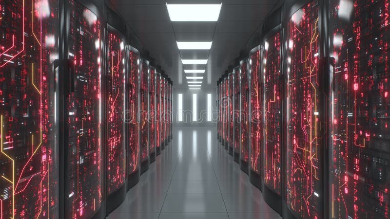 Red Color Symbols and Connections on Server Racks Stock Footage - Video ...