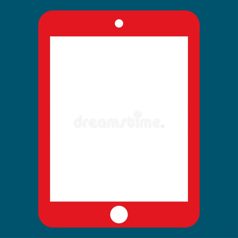 Red Color Tablet with White Screen and White Menu Button on White ...