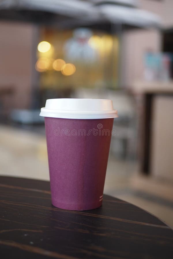 Red Color Take Away Kraft Coffee Cup on Table , Stock Image - Image of ...