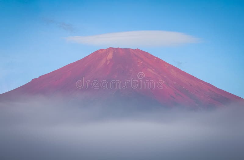 Red Color on Top of Mountain Fuji in Summer Stock Photo - Image of fuji ...