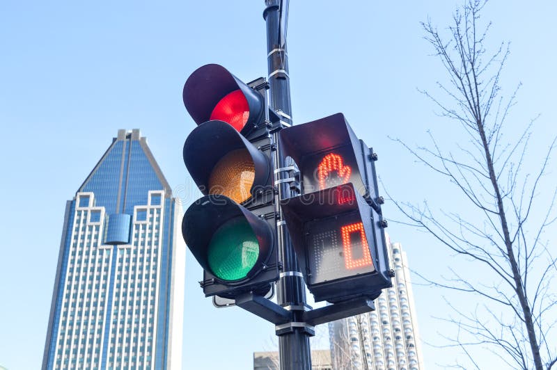 Red Color on the Traffic Light in Montreal Stock Photo - Image of monde ...