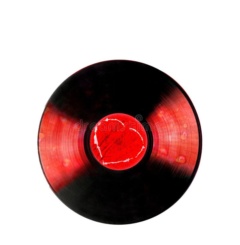 Red Color Vinyl Record with Textured Hearth Shape in the Middle and ...