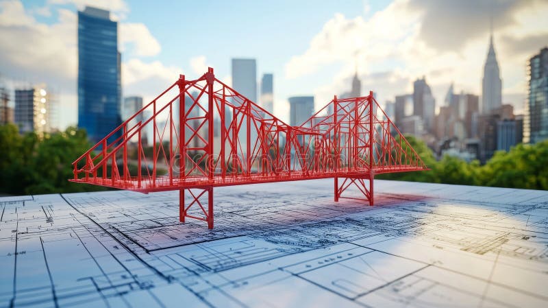 Red-colored Bridge Model Showcasing Architectural Design and ...