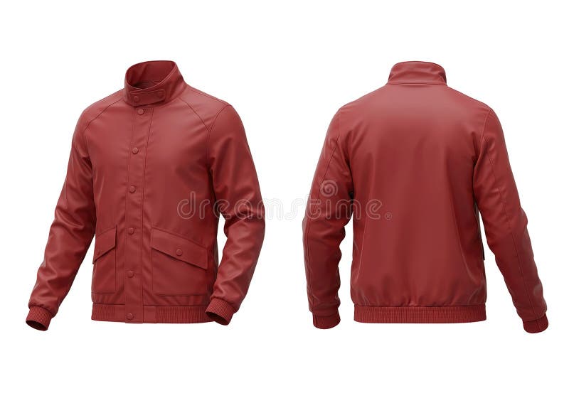 Red Colored, Buttoned Harrington Jacket Mockup Front and Back View ...