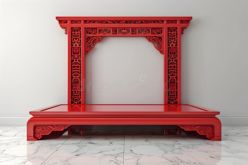 Red Colored Mockup Frame and Podium. Chinese Traditional Theme Stock ...