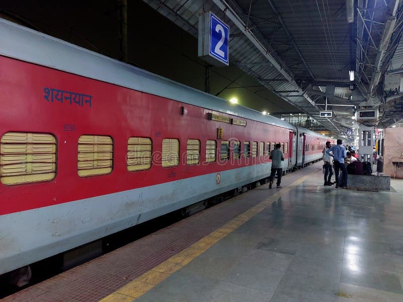Red Colored Passenger Train on Platform, Indian Railways, Indian ...