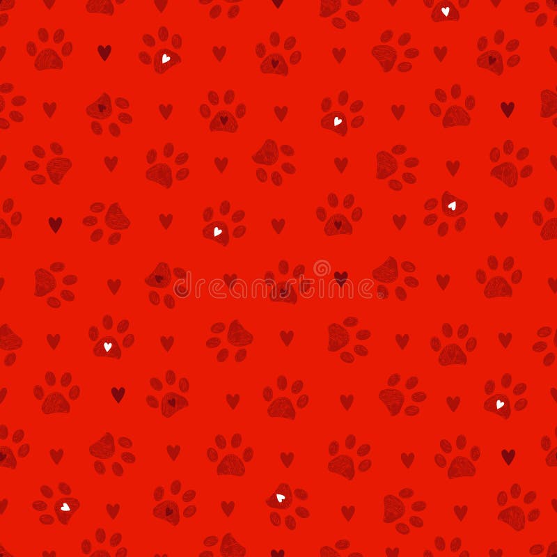 Red Colored Paw Prints Seamless Pattern Stock Vector - Illustration of ...