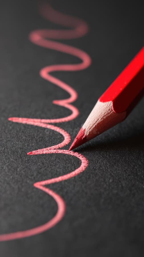 Red Colored Pencil Creating a Curved Line on Paper Stock Illustration ...